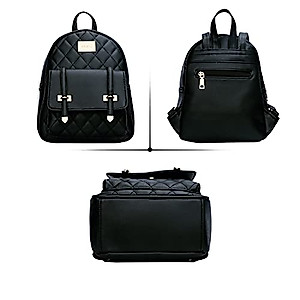KKXIU Women Small Backpack Purse Synthetic Leather Quilted Mini Daypack Fashion Bookbag For Girls (Black)