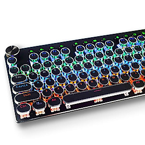 MK13 RGB Mechanical Keyboard Retro Gaming Keyboard-Blue Switches-LED Backlit -Silver-Plating-2 Knob and 12 Multimedia Buttons-104 Round Key Illuminated Keyboard for PC Gaming and MAC (MK13 Black)