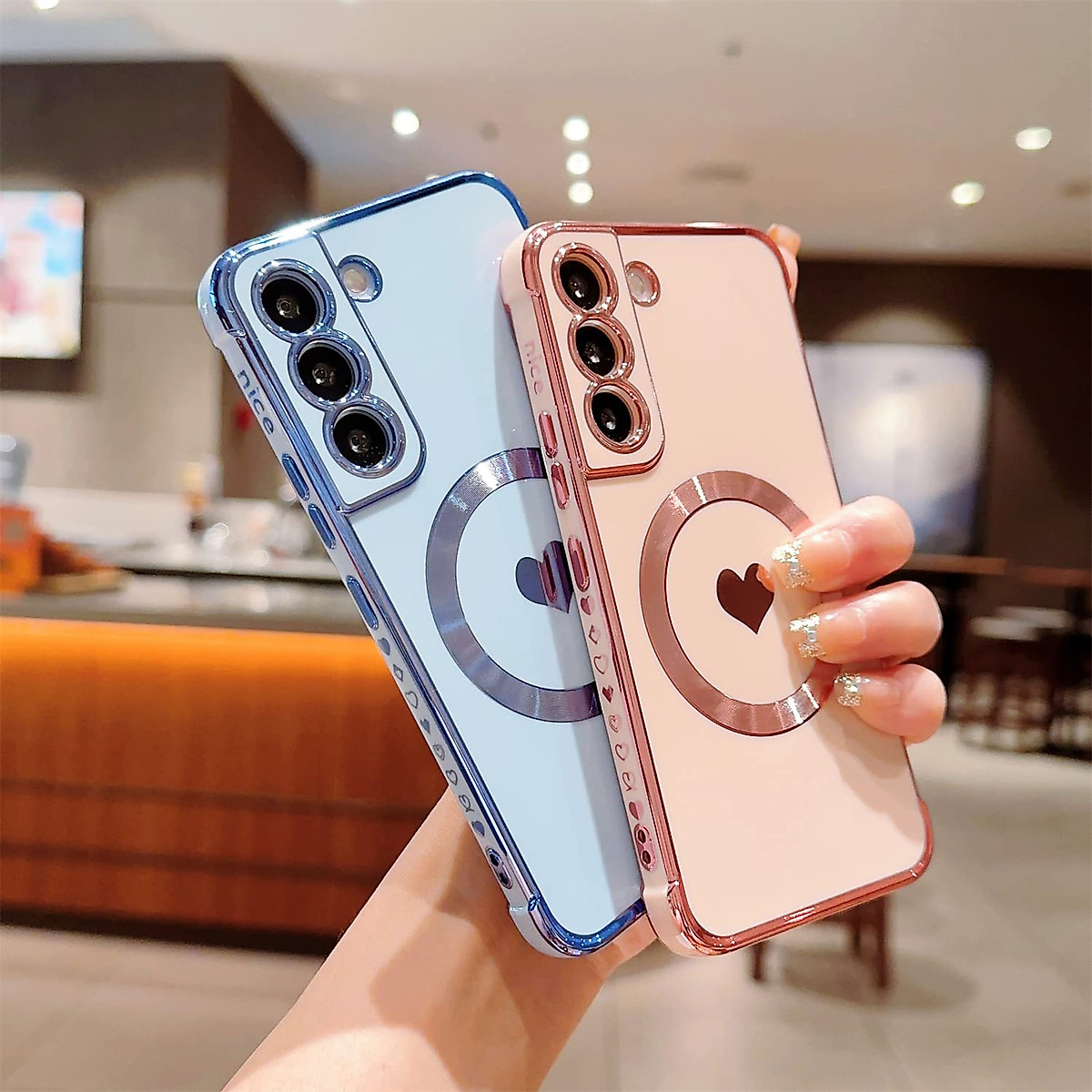 JFWEN Magnetic Phone Case for Samsung Galaxy S22 Plus Case Compatible with MagSafe Cute Love Heart Shockproof Full Camera Lens Protection Soft Back Cover for Galaxy S22 Plus 5G 6.6''-Pink