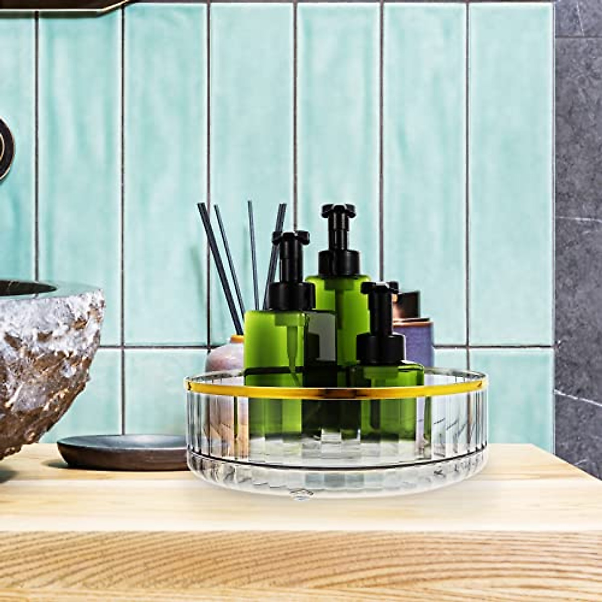 UPKOCH Turntable Organizer Rotating Condiment Rack Kitchen Cabinet Storage Container Cosmetic Makeup Organizers for Pantry Fridge Vanity Bathroom White Shelf Organizer