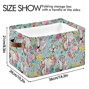 Large Storage Basket Horse and Flower Foldable Storage Box Organizer Bins with Handles for Bedroom Home Office