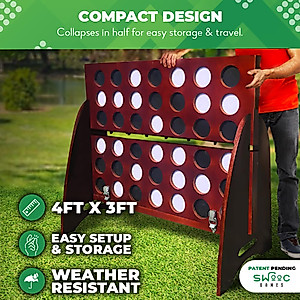 SWOOC Games - XL Giant 4 in A Row (4ft x 3ft) All Weather with Carrying Case & 60% Quieter Design - Giant Connect - 4 Outdoor Game - Giant Outdoor Games for Family - Jumbo Games - Giant Lawn Games