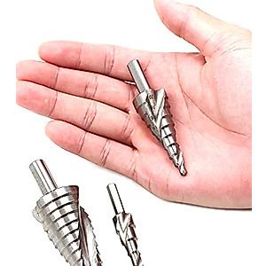 HSS6542 M2 Steel Spiral Groove Unibit HSS Step Drill Bits Set for Metal Stainless Steel Wood Step Cone Drill Hole Cutting Tool, Set of 3