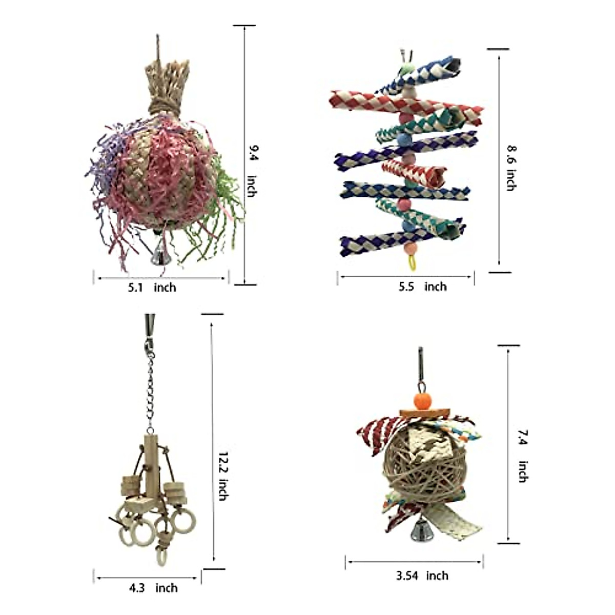 KIEYYRYT Bird Toys with Cage Shredded Paper Toys, Colorful Parrot Foraging Toys with Hanging Chewing Toys for Small Medium Parrot, Parakeet, Finch, Budgerigar, Conure, Cockatiel and Lovebirds