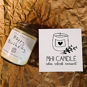 NHI Clothing Happy Birthday, Eucalyptus & Lavender Scented Soy Wax Candle for Home, 9oz Transparent Jar, Christmas Gifts for Women, Her, Teacher, Besties, Best Friend