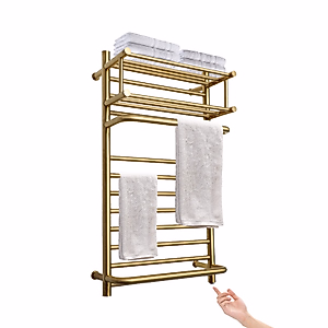 PLPUVO Towel Warmer, Heated Towel Warmer for Bathroom, Wall Mounted Hot Towel Racks with Top Shelf, Stainless Steel Heated Towel Drying Rack (Hardwired)