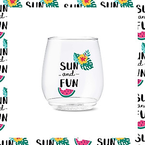 TOSSWARE POP 14oz Vino Summer Sips 1 Series, SET OF 6, Premium Quality, Recyclable, Unbreakable & Crystal Clear Plastic Wine Glasses