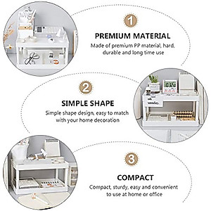 Housoutil Skincare Containers Desktop Storage Rack 2 Layers Cosmetic Organizer Shelf Countertop Stationary Rack Table Sundries Display Shelf for Kitchen Bathroom Office Dormitory White Pallet Racking
