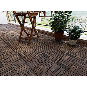 Interbuild Acacia Hardwood Interlocking Patio Deck Tiles, 12" × 12" (Pack of 10), Easy to Install Floor Tile for Both Indoor & Outdoor Use - Espresso