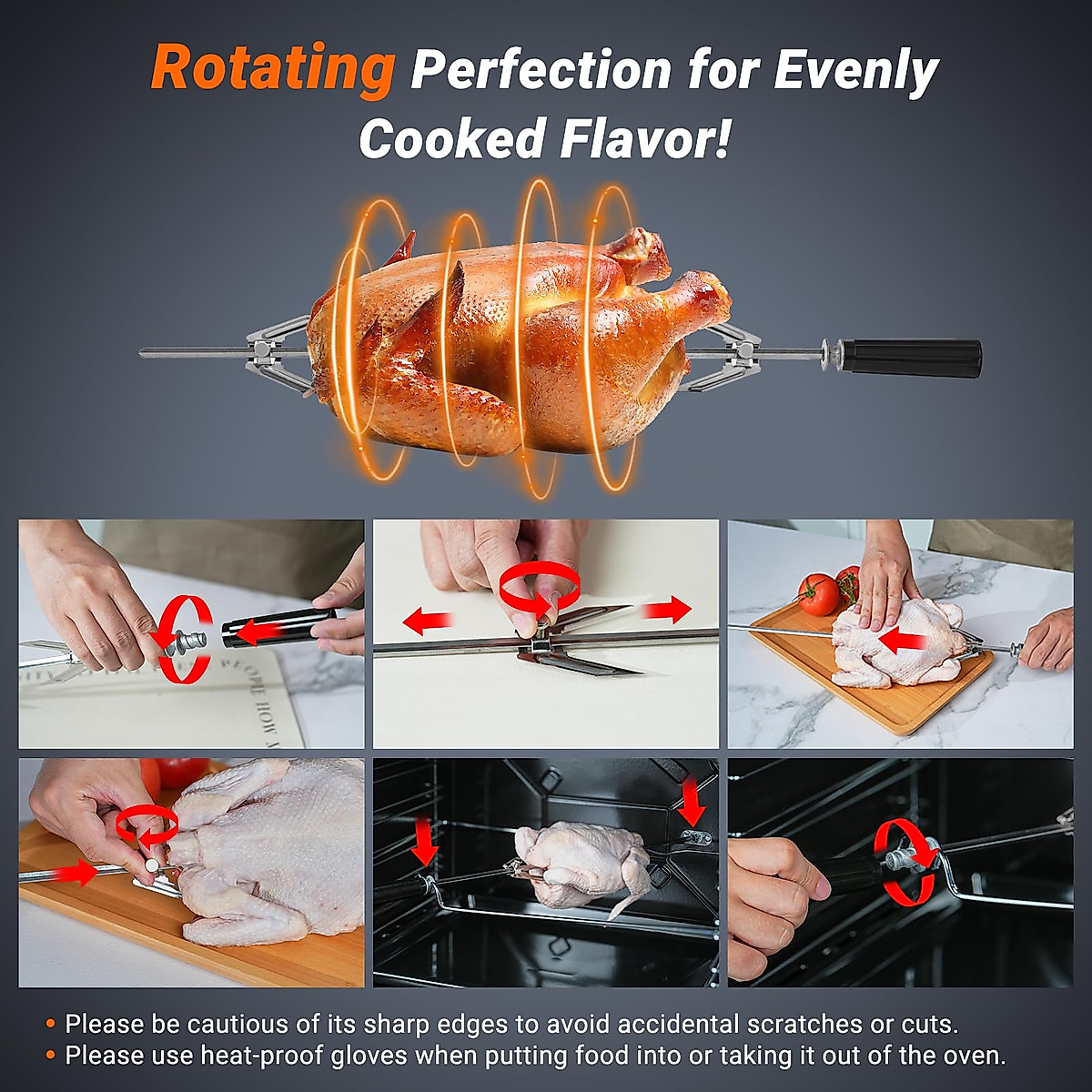 AMZCHEF 24" Single Wall Oven, 2.65 Cu.ft. Built-in Electric Wall Oven with 5 Cooking Functions, 360° ROTATING ROTISSERIE, 2200W, Mechanical Knobs Control, Timer, Stainless Steel Wall Oven for Kitchen
