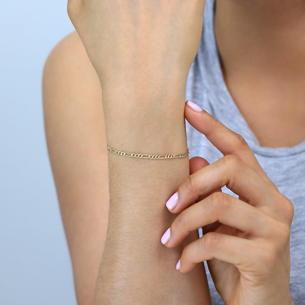 Nuragold 10k Yellow Gold 2.5mm Figaro Chain Link Bracelet or Anklet, Mens Womens Jewelry 7" 7.5" 8" 8.5" 9"