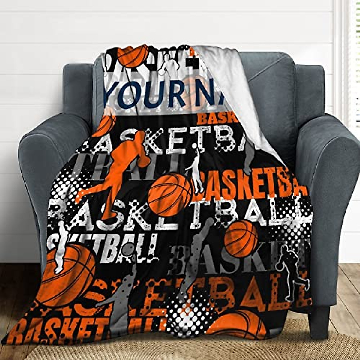 Custom Basketball Blanket Gifts, 50"*60" Flannel Sports Blanket Warm Cozy Soft for Boys Men Basketball Lovers, Throw Blanket for Sofa Couch Bed