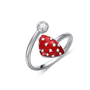 MEIDERBO Red Mushroom Ring S925 Sterling Silver Red Mushroom Rings Jewelry Gifts for Women Wife Mother Mother's Day Birthday Gifts(Size 8)