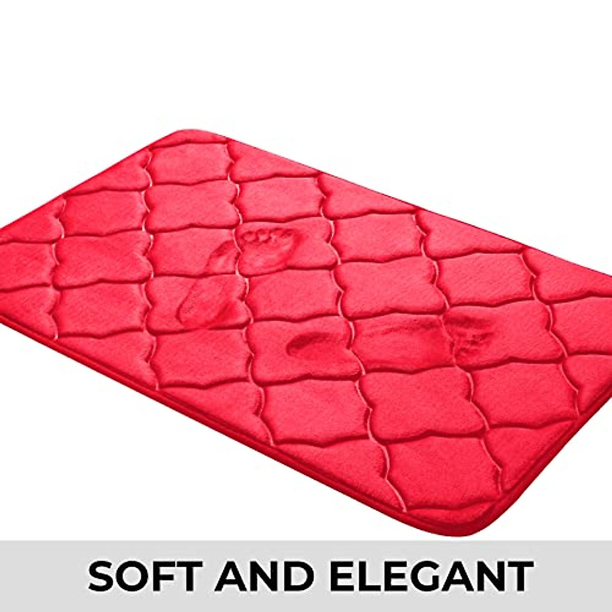Yafa Home Fashion Geometric Design Embossed Solid Color Memory Foam Soft Bathroom Rug Non-Slip PVC Backing (Red, 17" X 24")