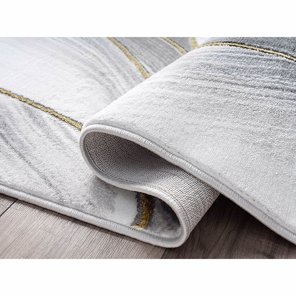 Abani Grey & Gold Metallic Contemporary Ribbon Area Rug, 5'3"x7'6" (5x8) Rugs Swirl Design Neutral Non-Shed Bedroom Rug