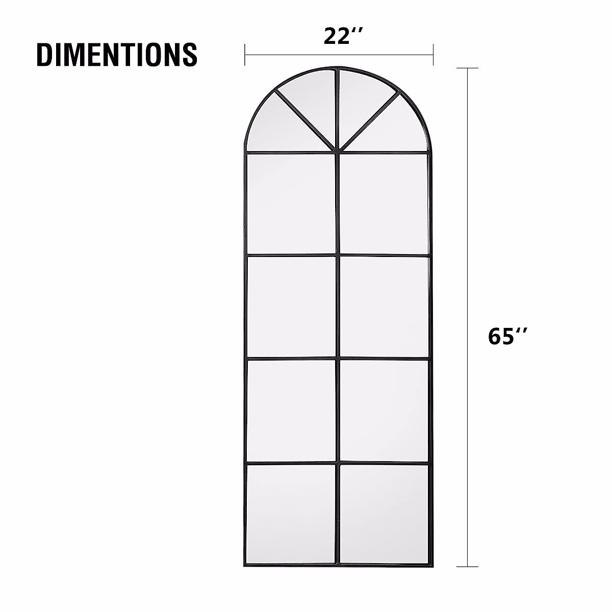 OGCAU Arched Full Length Mirror 65"x22", Floor Mirror Full Length, Full Body Mirror, Wall Mirror Full Length, Arched Wall Mirror for Bedroom, Dressing Room, No Stand, Iron Frame - Black