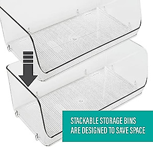 Clear Plastic Storage Bins(Set of 2) - Stackable Storage Organizer for Pantry, Kitchen Cabinet, Refrigerator, Office Desk, or Bathroom - Food Organizer Baskets with FREE Write-On Bin Labels