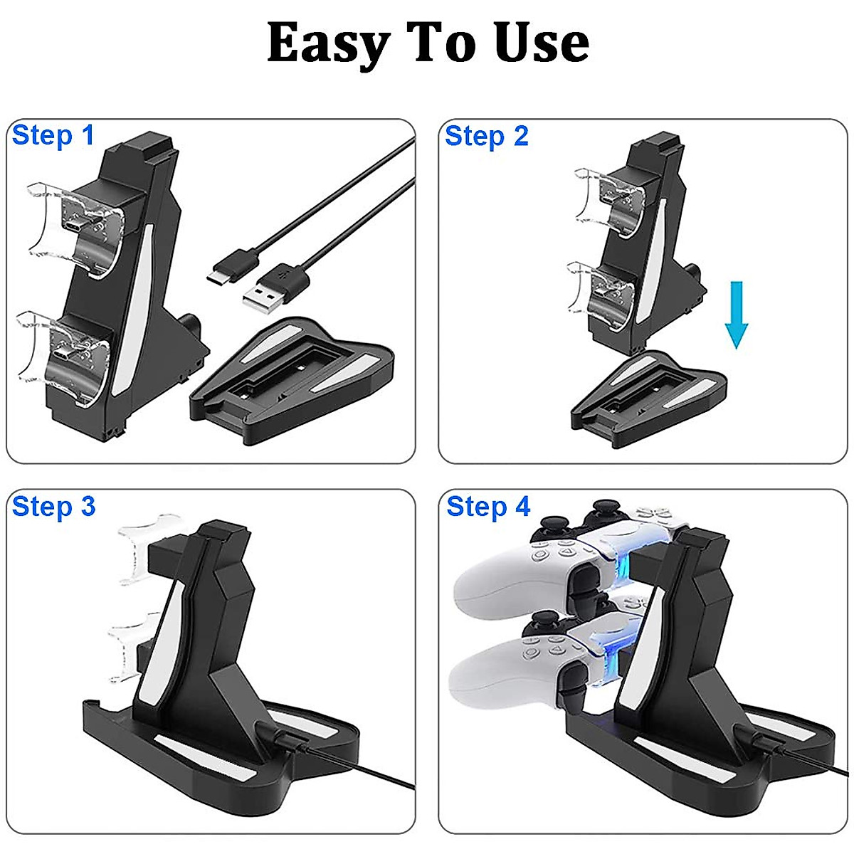 PS5 Controller Charger with LED Indicator, Fast Charging Dualsense Charging Station Dock for Dual Playstation 5 Controllers