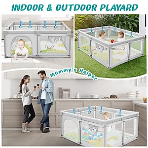Baby Playpen, Playpen for Babies and Toddlers, Indoor & Outdoor Playard Kids Activity Center with Mat, Anti-Slip Base, Sturdy Safety Baby Playpen with Gate 50''x 50''x 27'' (Light Grey)