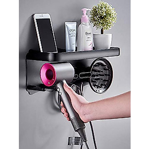 Hair Dryer Stand for Dyson Supersonic Hair Dryer Attachments, Fit 1 Diffuser, 2 Nozzles, Wall Mounted Holder Magnetic Rack with Storage Tray Shelf Organizer for Bathroom Bedroom Hair Salon Barbershop