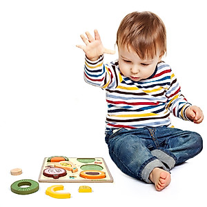 TOGELIN Wooden Puzzles for Toddlers 1-3, Baby Puzzles, Montessori Toys for Kids, Preschool Learning Toys for Boys and Girls-Fruit & Shape