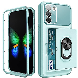 WATEFULL for Samsung Galaxy S23 Plus Case Wallet Card Holder with Kickstand Ring Holder,[Integrated Camera Cover] Samsung Galaxy S23 Plus Case Cover with Sliding Hidden Slot Shockproof Bumper(Teal)