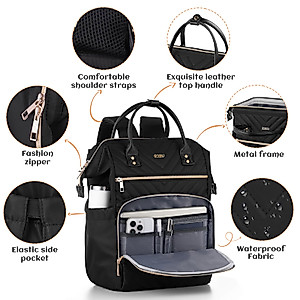 RJEU Women Computer Bags,Work Bag School Bookbag for Nurses Teacher,College Backpack Purse for Girls Travel Causual Commuter Mochilas de Mujer,Black