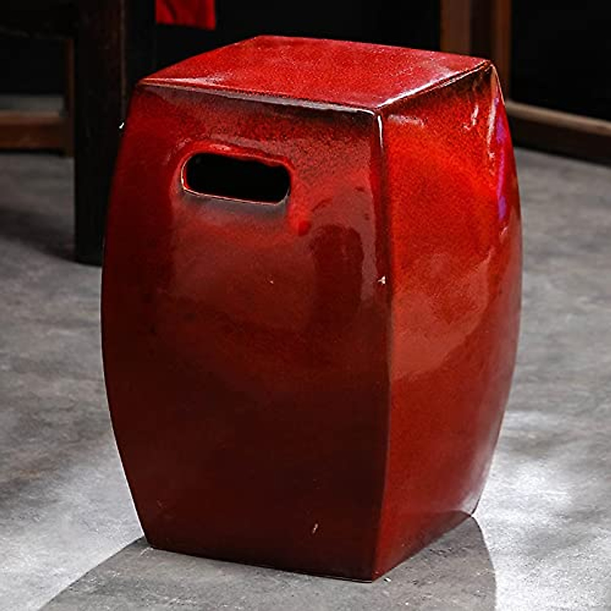 FAIRAH New Chinese-Style Square Ceramic Stool, Drum Stool, Shoe-Changing Stool, Retro Nostalgic Drum Stool for Study Guzheng. (Color : Red)
