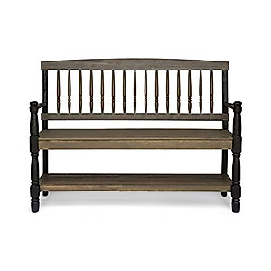 Christopher Knight Home Daphne Outdoor Acacia Wood Bench with Shelf, Gray and Black Finish