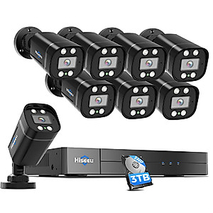 [H.265+ Face Detection] Hiseeu 5MP 8ch Security Camera System, 3TB HDD Home CCTV Camera Security System w/8pcs Security Cameras Outdoor&Indoor, Remote Access, Motion Detect, Night Vision, 24/7 Record