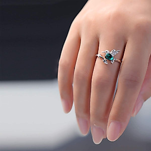 Jewever 925 Sterling Silver Hummingbird ring with Blue Cubic Zirconia for Women Jewelry Gift Silvery Adjustable 6-9#