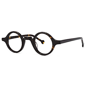 Zeelool Vintage Small Round Glasses Frame for Men Women, Wood Grain Acetate Eyewear Frame with Clear Lens Arale FA0176-02 Tortoise