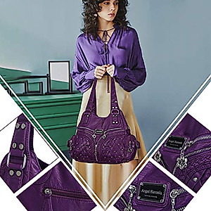 Angel Barcelo Roomy Fashion Hobo Womens Handbags Ladies Purse Satchel Shoulder Bags Tote Washed Leather Bag (Purple)
