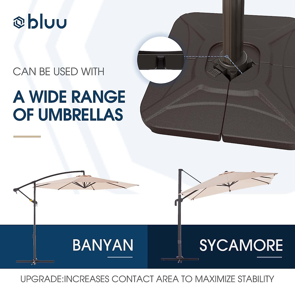 BLUU Compact Base 4 Pc 230 Lbs Water & Sand Filled Weighted Base Offset Cantilever Hanging Patio Umbrella Base for Banyan Offset Hanging Umbrella,Dark Brown