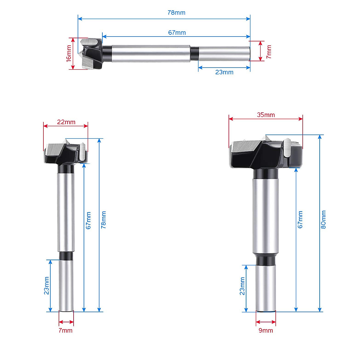 WiMas 16/22/35mm Forstner Drill Bit Set Woodworking Carbon Steel Wood Drilling with Centring Tip Diameter Drill Hole 3PCS for Wood Products, Plastics,Plywood etc
