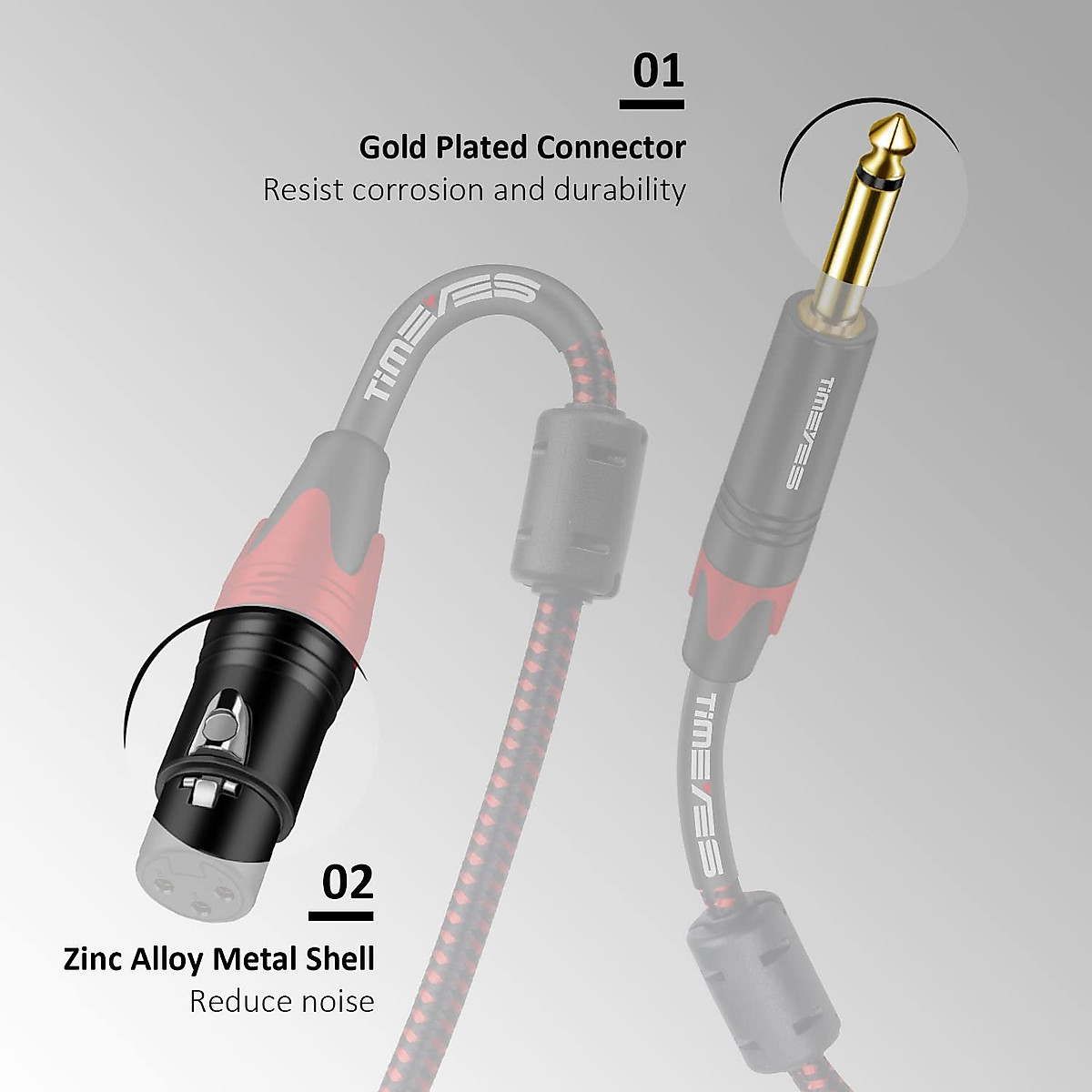 TIMEYES 3M 6.5 to XLR Cable, Unbalanced Mono 6.35mm Male to Female 3-Pin XLR Plug Microphone Patch Cable, 1/4'' 6.5mm TS to XLR Mic Cable Quarter Inch to XLR Female Audio Cord XLR to 1/4 Inch 10FT