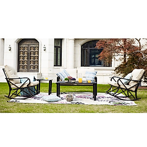 LOKATSE HOME 5Pcs Patio Furniture Conversation Bistro Sets Loveseat and 2 Coffee Table, Khaki