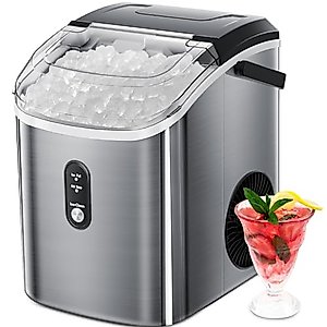 Xbeauty Nugget Ice Maker-Nugget Ice Maker Countertop Up to 35lbs of Ice a Day with Self-Cleaning,Stainless Steel,Removable Ice Basket&Scoop for Home/Kitchen/Office/Party,Stainless Steel Silver