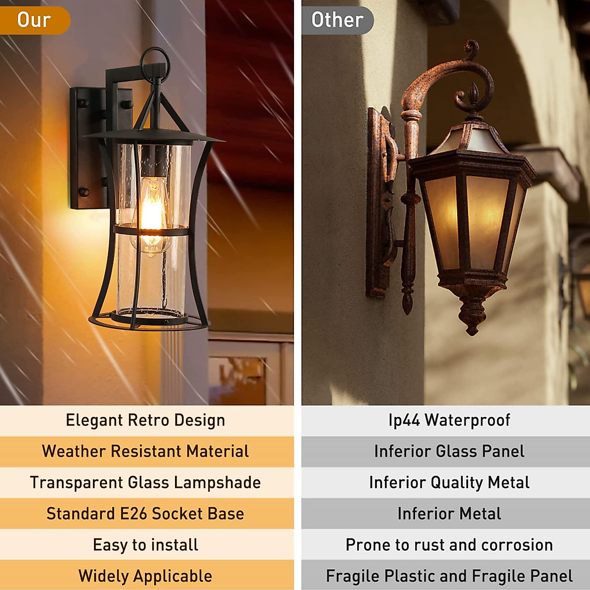 tewei Outdoor Wall Light Fixtures Wall Mount Porch Light with E26 Base Socket IP65 Waterproof Clear Seed Glass Exterior Sconces Lantern lamp for Porch Patio Garage 2 Pack