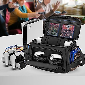 LoDrid Travel Carry Case Compatible with PS5/PS4/PS4 Pro/PS4 Slim/Xbox One/Xbox One X/Xbox One S for Console and 15.6" Laptop, Protective Gaming Bag for Gaming Accessories with Handle and Shoulder Strap, Black