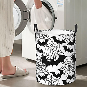 HSYOYO Bats Spider Webs Laundry Basket Collapsible Laundry Hamper Large Round Laundry Storage Basket with Handles Waterproof Laundry Organizer Bag for Clothes Toy Bedroom Nursery