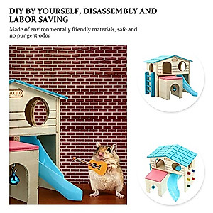 TEHAUX Pet Small Animal Hideout Hamster House Two Layers Wooden Hut Animal Hideout Hamster House for Hamster/Small Animals
