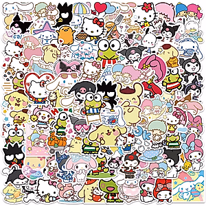 100Pcs Cute Stickers Pack Hello Kitty Stickers MyMelody&Kurom Stickers Cinnamoroll Pompompurin Keroppi Pochaco Stickers Decals Assorteds Kawaii Sticker Gifts for Kids Teens Girls Adults