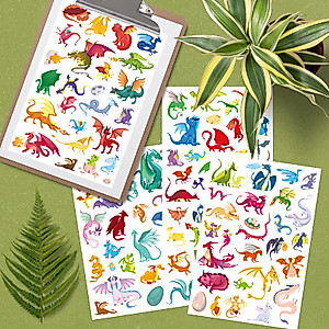 Dragon Stickers 530 Counts Cute Cartoon Dragon Adhesive Sticker for Water Bottles Art Toys Crafts Kids Boys Toddlers Invitations Envelopes Party Gifts Bags Decor
