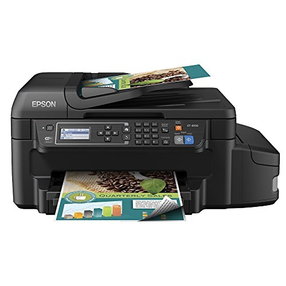 Epson WorkForce ET-4550 EcoTank Wireless Color All-in-One Supertank Printer with Scanner, Copier, Fax, Ethernet, Wi-Fi, Wi-Fi Direct, Tablet and Smartphone (iPad, iPhone, Android) Printing, Easily Refillable Ink Tanks