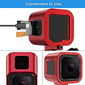 Nechkitter Aluminum Frame Housing Case for GoPro Hero 5 Session / 4 Session/Hero Session, CNC Aluminum Alloy Solid Protective Case with Wrench –Red