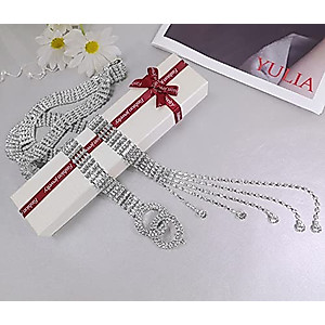 Lovful Women's Dress Belts with Rose Gold Rhinestone,Double O-Ring Sparkle Chain Waistband Belt,Silver,45 inches