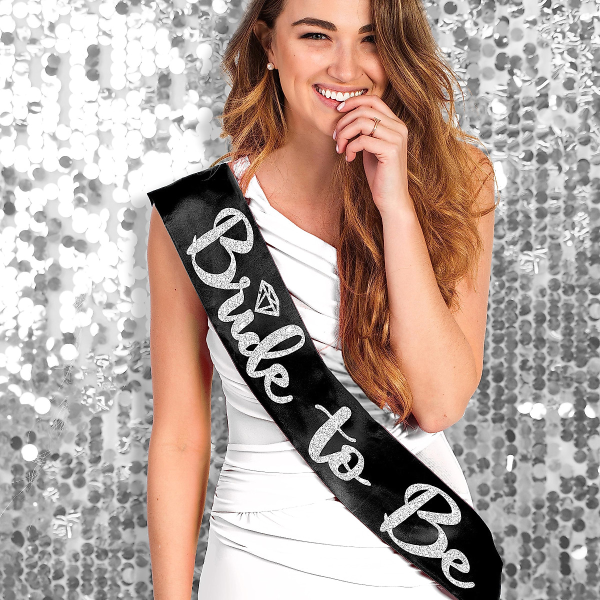 Bachelorette Sash Black - Silver Sparkle Diamond Bride to Be Bridal Grade Satin Sash - Til Death do us Party - Black Sash(SlvDiaB2B)