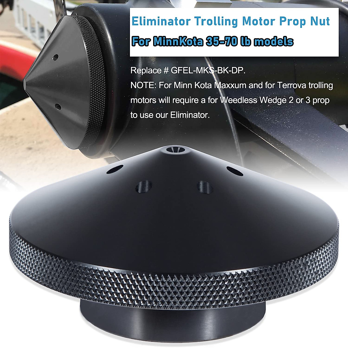 Eliminator Trolling Motor Prop Nut Aluminum For MinnKota 35-70 lb Models (GFEL-MKS-BK-DP)
