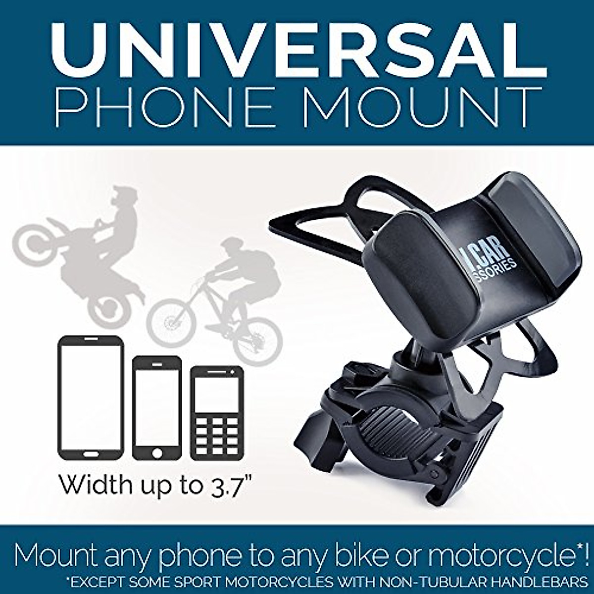 Bike & Motorcycle Phone Mount - for iPhone 14 Pro (13, 12, SE, Plus/Max), Galaxy s22 or Any Cell Phone - Universal Handlebar Holder for ATV, Bicycle & Motorbike. +100 to Safeness & Comfort
